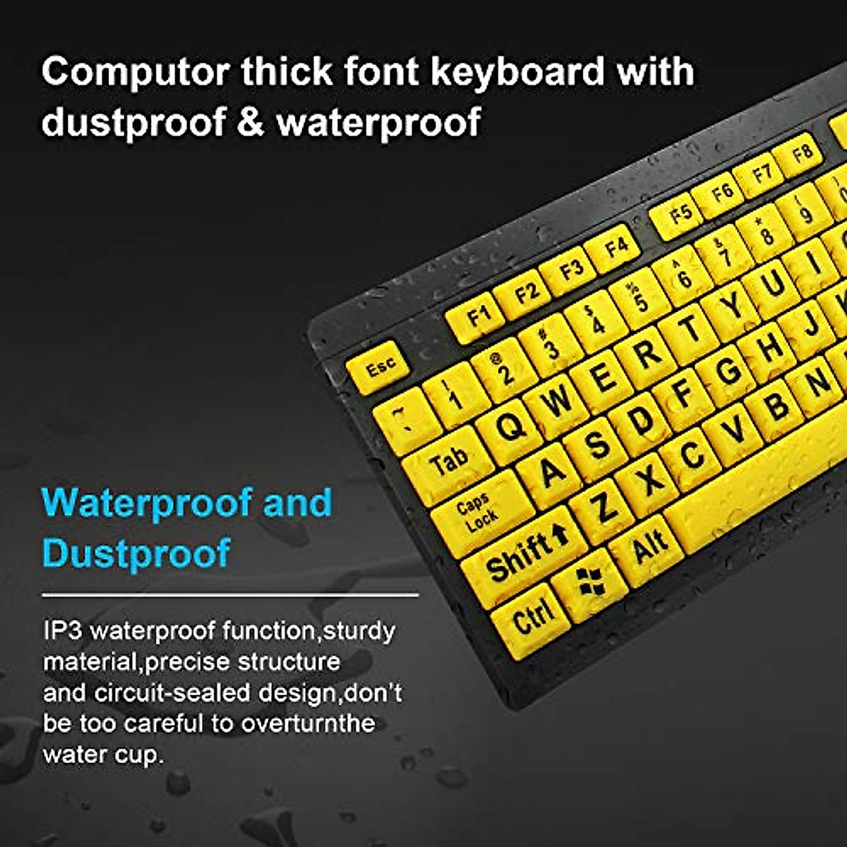 BOOGIIO Large Print Computer Keyboard, Wired USB High Contrast Keyboard with Oversized Print Letters for Visually Impaired Low Vision Individuals (Yellow+Black)