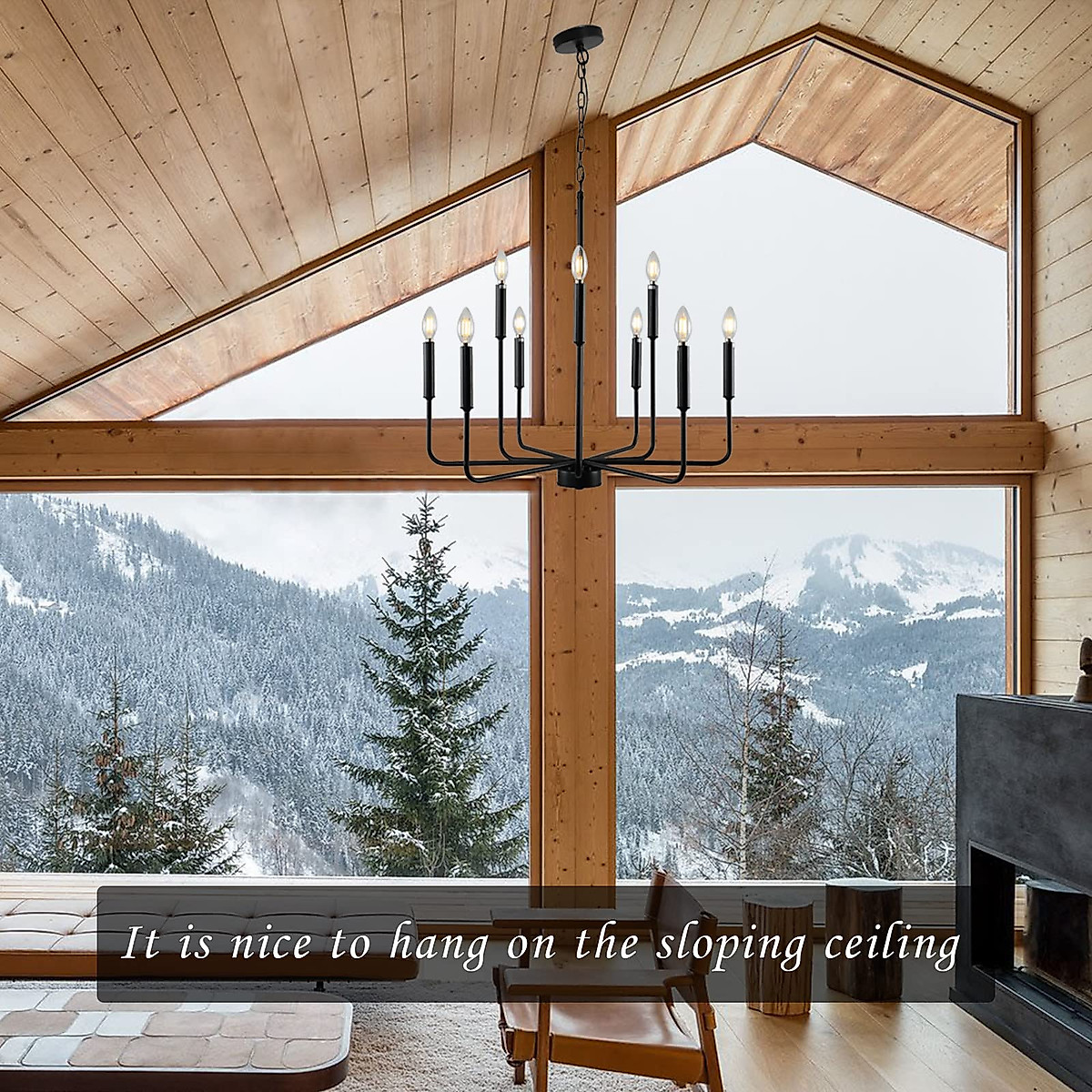 Black Chandelier, Modern Farmhouse Chandeliers for Dining Room 9-Lights Candle Pendant Lights Kitchen Island Rustic Industrial Black Metal Hanging Light Fixtures for Living Room Bedroom Entryway