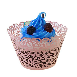 YOZATIA Vine Cupcake Wrappers, 60PCS Lace Cupcake Liners for Regular Sized Cupcake (Pink)