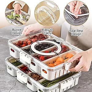 Sousnous Air-tight Divided Veggie Tray with Lid, Berry Container with Colander, Portable Fruit Keeper Box Refrigerator Organizer Bin, Fridge Produce Saver， 1 Pack