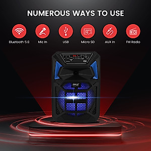 Pyle Portable Bluetooth PA Speaker System - 400W Outdoor Bluetooth Speaker Portable PA System w/Microphone in, Party Lights, MP3/USB SD Card Reader, FM Radio, Rolling Wheels - Mic, Remote - PPHP82SM