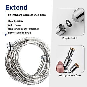 High Pressure Handheld Shower Head 11 Spray Settings, 4.85 inch Pause Switch Water Saving Shower Head, Removable High Flow Bathroom Showerhead with Long Hose and Adjustable Bracket(Chrome)
