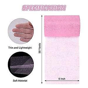 Glitter Tulle Rolls 6” by 50 Yards Sparkle Tulle Fabric Ribbon Sequin Tulle Netting Rolls for DIY Tutu Skirt Wedding Birthday Party Decoration (Light Pink)