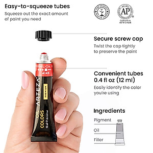 ARTEZA 24 Oil Paint Set, Oil Based Paints in 12ml/0.4 US fl oz Tubes, Richly Pigmented Oil Painting Supplies