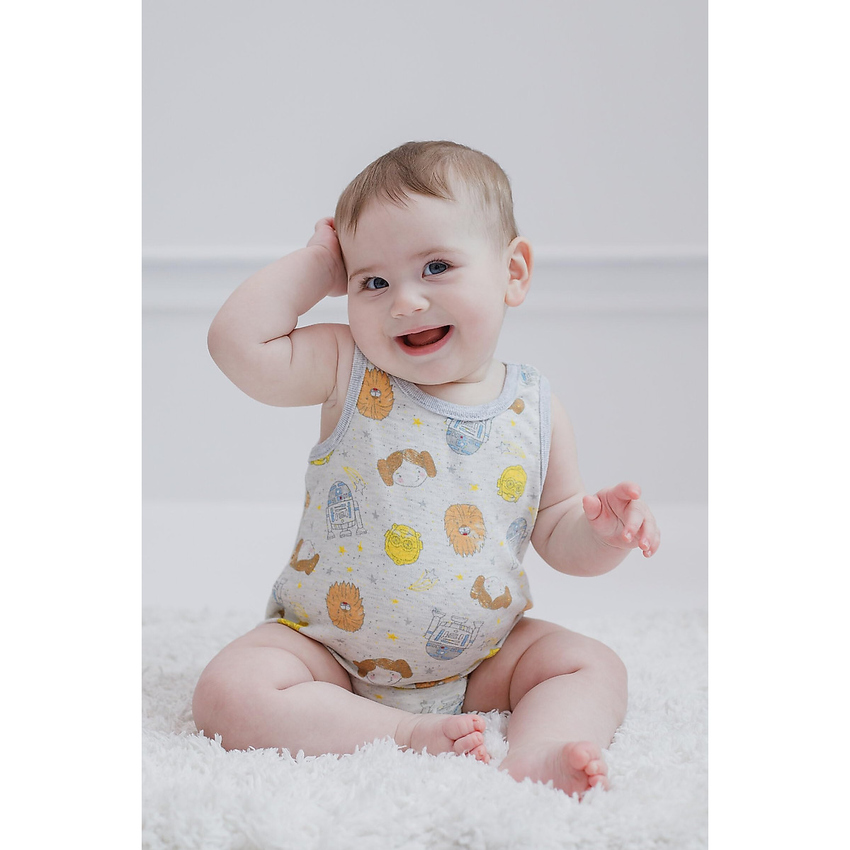 STAR WARS C-3PO Princess Leia Chewbacca R2 D2 Newborn Baby Girls Bodysuit and Romper Grey 0-3 Months