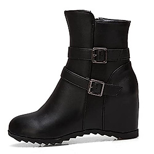 Fashion Wedge Increase Women's Buckle Style Belt Inner British Heel Height Boots women's boots Dress Boots for Women (Black, 7.5)
