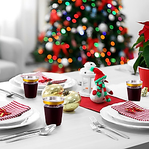 JOLLY CHEF 100 Pack 10 oz Gold Plastic Cups, Clear Plastic Glasses Tumblers, Elegant Gold Rimmed Disposable Cups Perfect for Weddings, Thanksgiving Day, Christmas