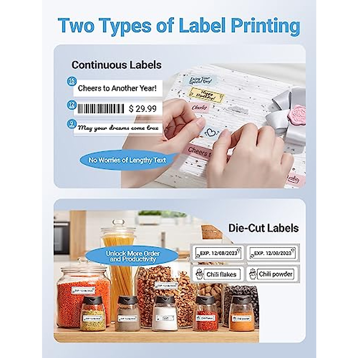 Makeid Label Makers, L1 Label Maker Machine, Portable Wireless Sticker Label Makers for Home, School, Office Use, Rechargeable Thermal Printer with Multiple Fonts, Templates - Blue, 203dpi