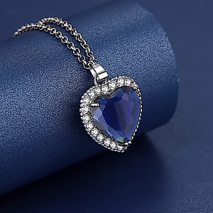 AILUOR Titanic Heart of the Ocean Necklace, Silver Necklace Pendants Jewelry Mother's Day Gift