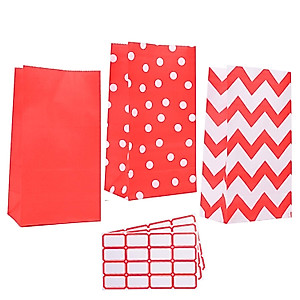 eborder 30 Packs Mini Treat Goodie Bags with Tag Stickers for Valentine's Days,Christmas,Birthdays,Wedding Party Paper Gift Bags (Red)