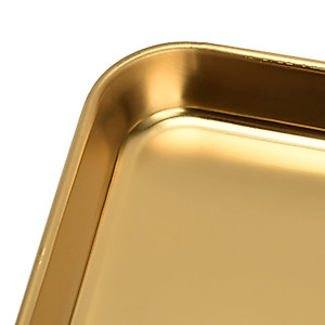 Stainless Steel Food Serving Tray, Rectangular Decorative Mirrored Serveware Platter Bottom Tray for Flat Bottom Plate Restaurant Home Golden Flat Gold