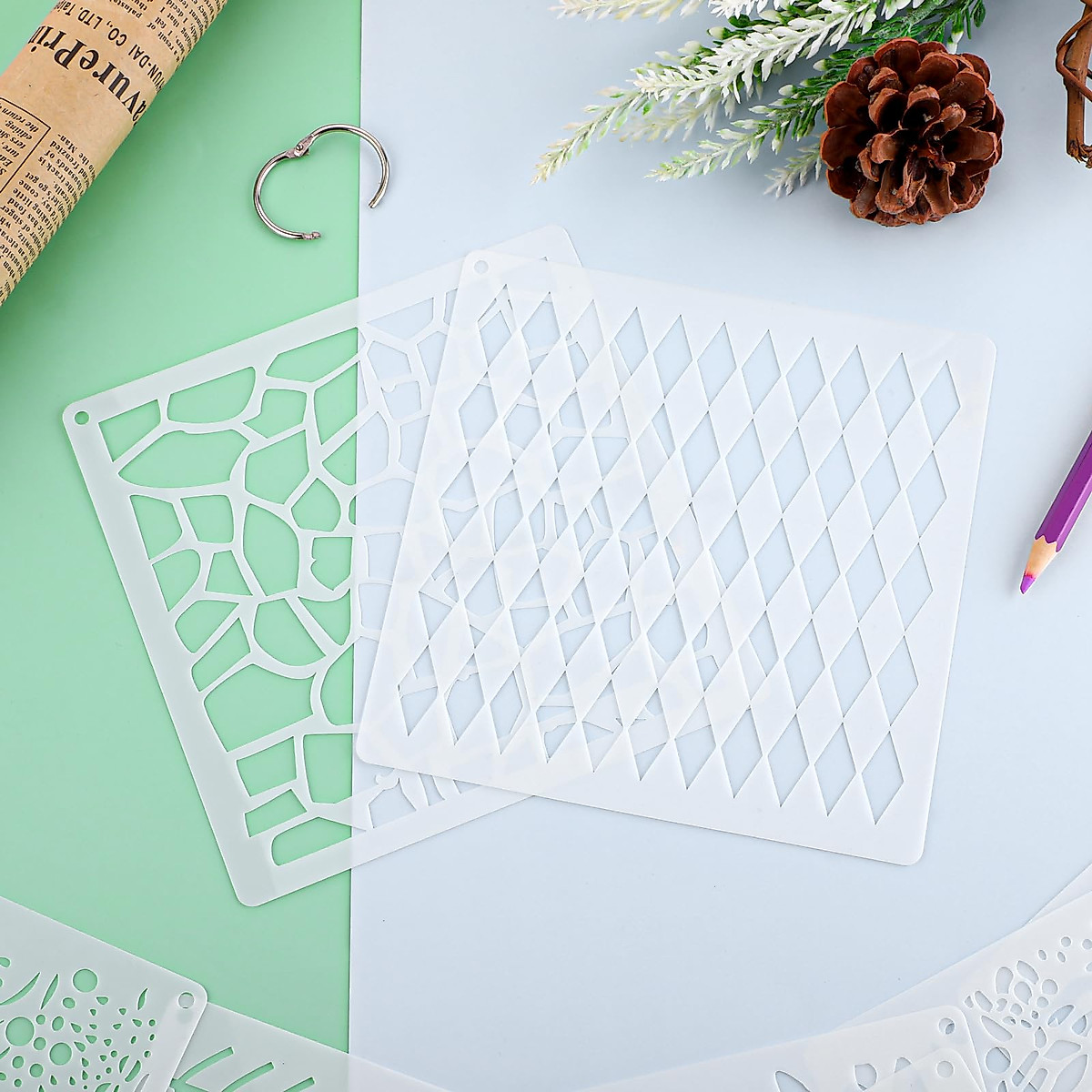 14 Pcs Mixed Media Stencils, Mabor DIY Crafts Stencils Painting Stencils for Wall Floor Decor Branches Patterns Stencils Geometric Styling Stencils for Stamp Card Making