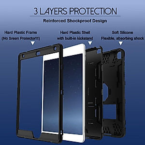 Rantice iPad 6th Generation Cases , 5th Case , Air 2 9.7 Shockproof Rugged Drop Protection Cover Built with Kickstand for 9.7'' A1893/A1954/A1822/A1823 (Black)