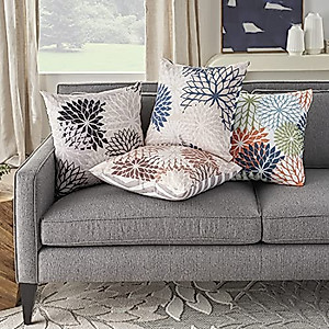 Mina Victory Aloha Floral Ivory/Navy 20" x 20" Outdoor Throw Pillow, Botanical, Patio, Couch, Bench, Easy Clean, Zipper Closure,