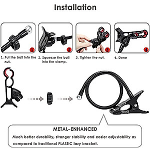 ZTON Metal-Enhanced Cell Phone Holder, Mobile Phone Stand, Lazy Bracket, Flexible Long Arms Clip Mount for iPhone, LG, etc.in Office Bedroom Desktop (Black)