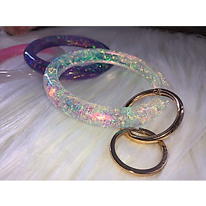Mymazn Bangle Key Ring Bracelet for Women Wristlet Keychain Bracelets Holographic Circle Keyring for Wrist, Gift for Women Girls