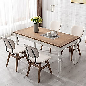 Mid Century Modern Dining Chairs Set of 2, Linen Upholstered Kitchen Chairs with Hardwood Legs and Back Farmhouse Accent Side Dining Room Chairs, Cream