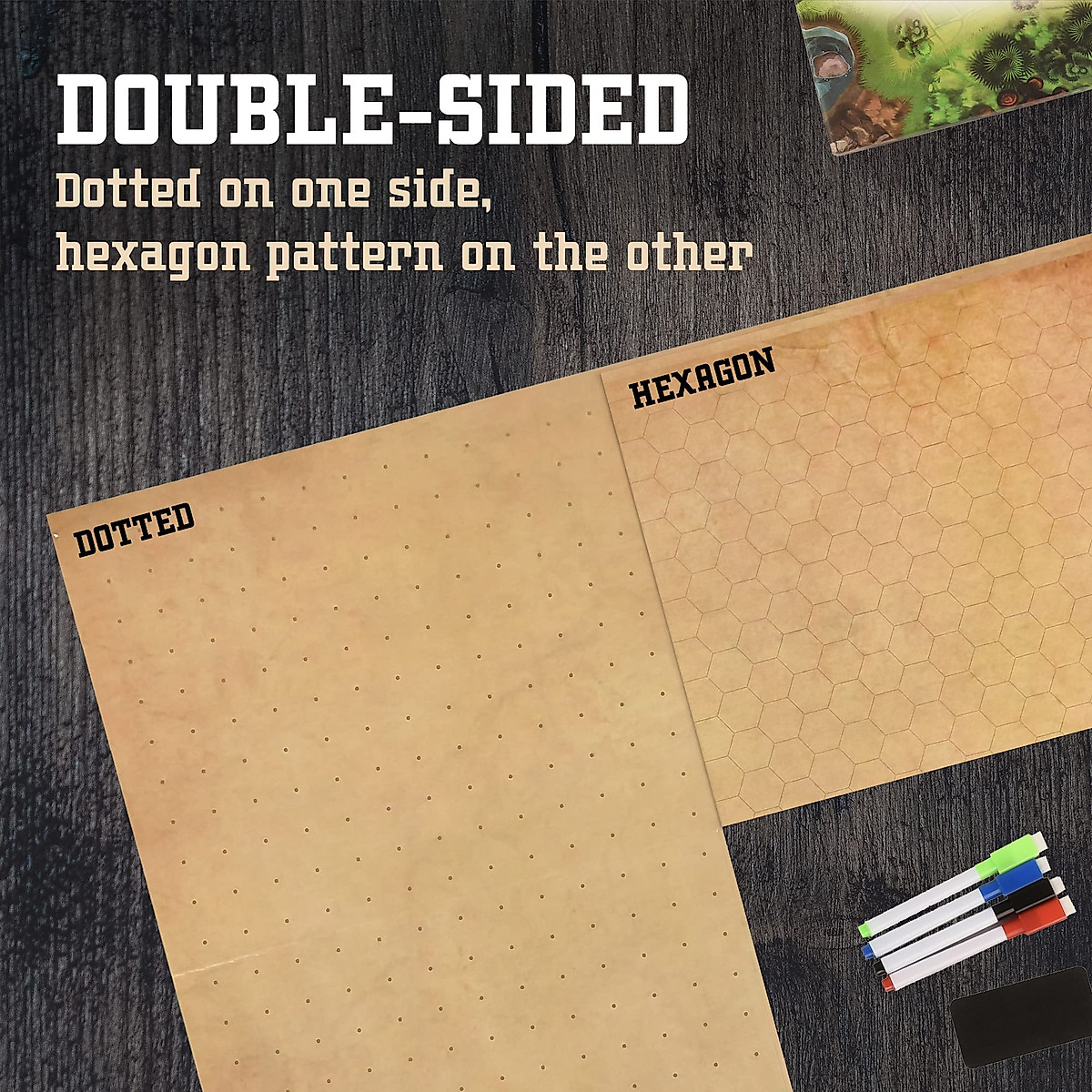 IMPRESA 27" x 23" Double Sided and Foldable Role Player Game Battle Grid Game Mat - for Dungeons and Dragons and Other RPGs - Double Sided - Includes Markers and Eraser