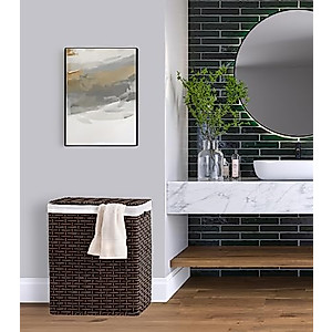 Seville Classics Premium Handwoven Portable Laundry Bin Basket with Carrying Handles, Household Storage for Clothes, Linens, Sheets, Mocha Brown, Rectangular Hamper