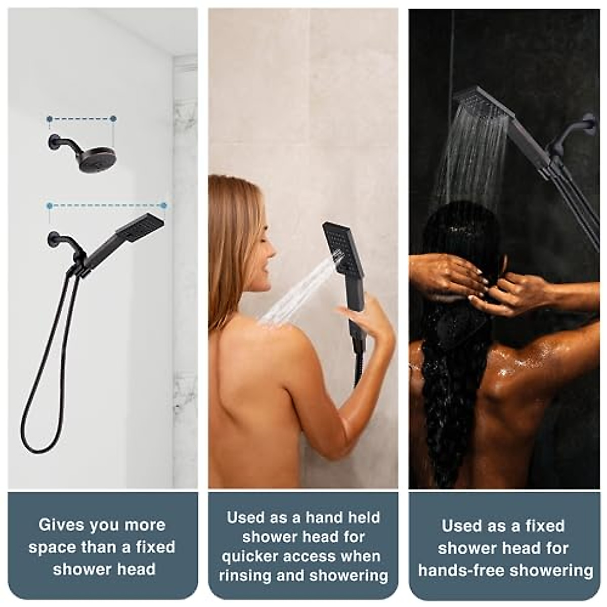 BRIGHT SHOWERS Handheld Shower Head Set High Pressure Hand Held Showerhead with 60 Inch Flexible Shower Hose and Adjustable Shower Arm Mount Bracket, 3 Spray Setting Shower Wand, Oil-Rubbed Bronze