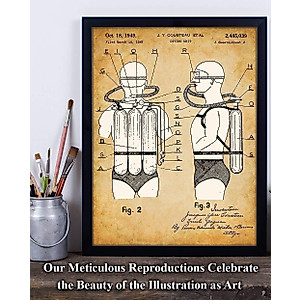 Jacques Cousteau Scuba Diving Tank Print - Great Home Beach House Wall Art, Underwater Sports Print, Marine Decorations, Great Gift for Scuba Divers, 11x14 Unframed Patent Print Poster