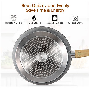 Kitchen Academy Granite Nonstick Cookware Set - 17 Piece Gray Cooking Pans Set, Induction Pots and Pans Set Non Stick, PFOA & PFOS Free.