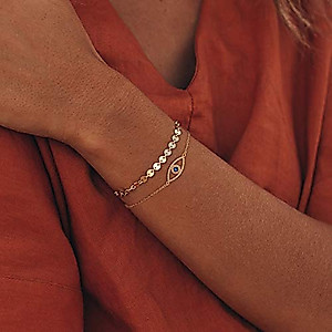 MTMY Evil Eye Bracelet for Women 14K Gold Plated Dainty Bracelets with Crystcal Adjustable Chain Cute Eye Bracelet Gold Jewelry for Her