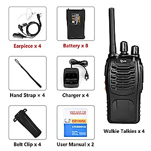TIDRADIO TD-V2 Walkie Talkies for Adults with Earpiece and 8 Battery 2 Way Radios Walkie Talkies Long Range Hand Free with Flashilght Two Way Radio Rechargeable for Business or Family (4 Pack)