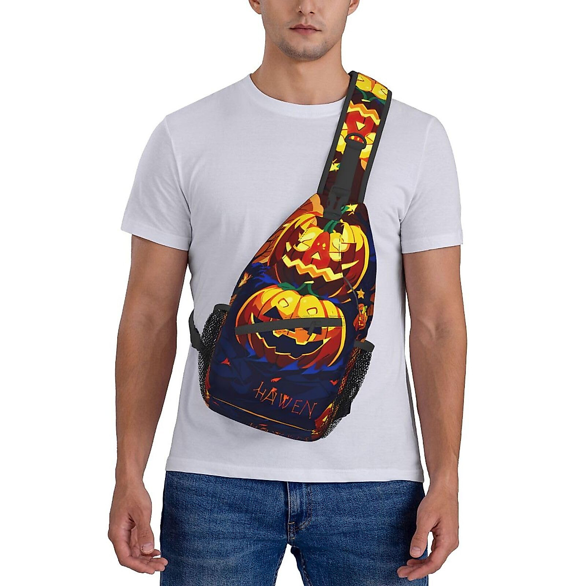 Halloween Pumpkin High Storage Capacity Chest Bag Diagonally Sling Backpack Crossbody Shoulder Bag For Men Women