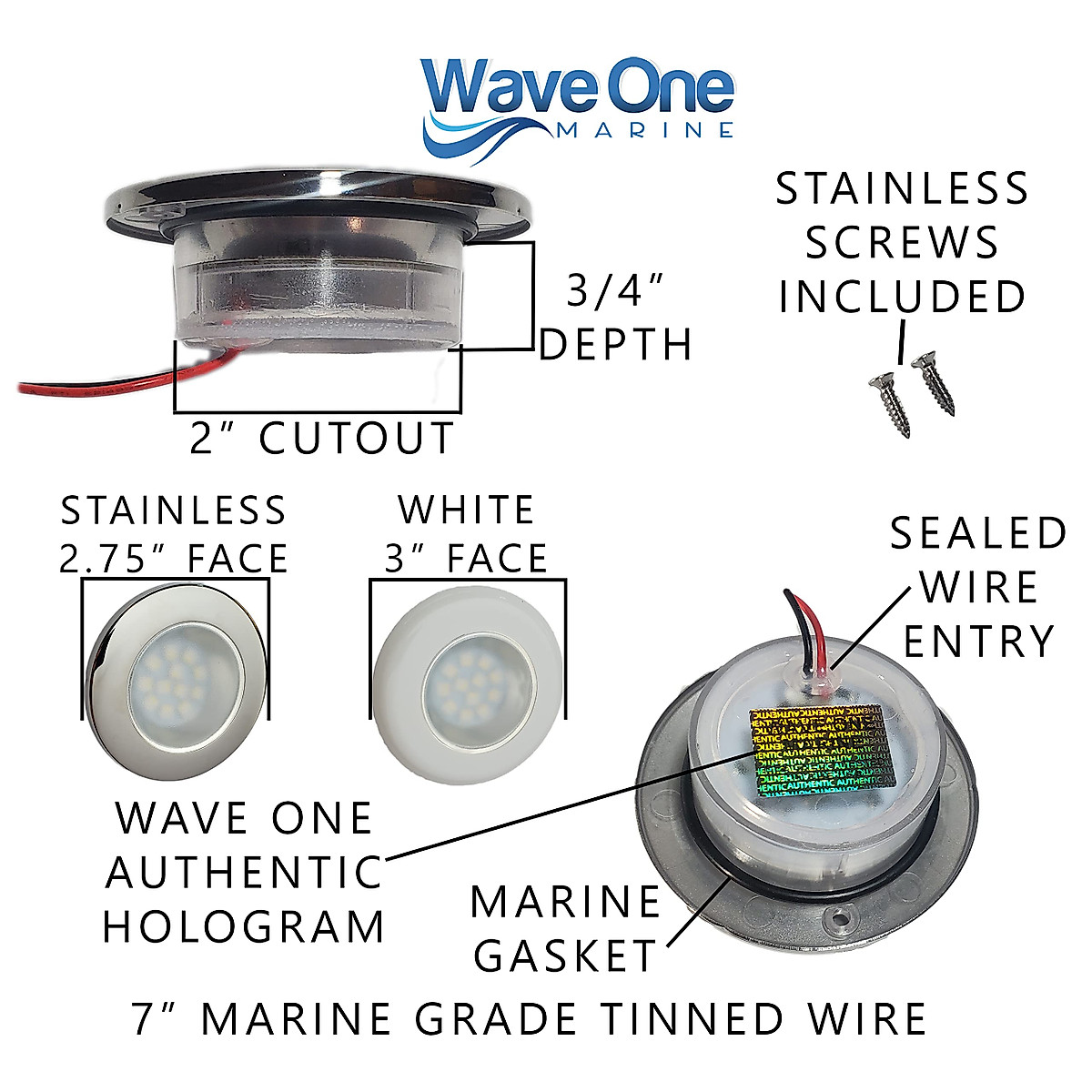 Wave One Marine | Flush Mount 3" RGBW Internal Driver LED Courtesy Boat Light | RV Accent | Interior Exterior Deck Transom Cockpit T Top | Waterproof IP67 (White Bezel)