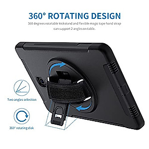 Bkinew Tablet Case for Samsung Galaxy Tab A 10.5-inch 2018 SM-T590/SM-T595/SM-T597 with Screen Protector 360 Rotating Kickstand and Hand/Shoulder Strap Rugged Protective Cover, Black