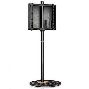 FITUEYES Design Corner TV Stand for 32&quot;-65&quot;, Mid Century Modern Black TV Stand with Marble Textured Glass Base &amp; Concealed Storage, Metal TV Stand Decor for Living Room, TV Floor Stand Master Series