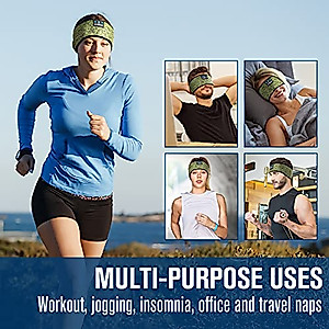 MUSICOZY Bluetooth Headband Sports Sleep Headphones, Wireless Music Sleeping Headphones Sleep Eye Mask Earbuds IPX6 Waterproof for Side Sleepers Workout Running Insomnia Travel Yoga Office, Green
