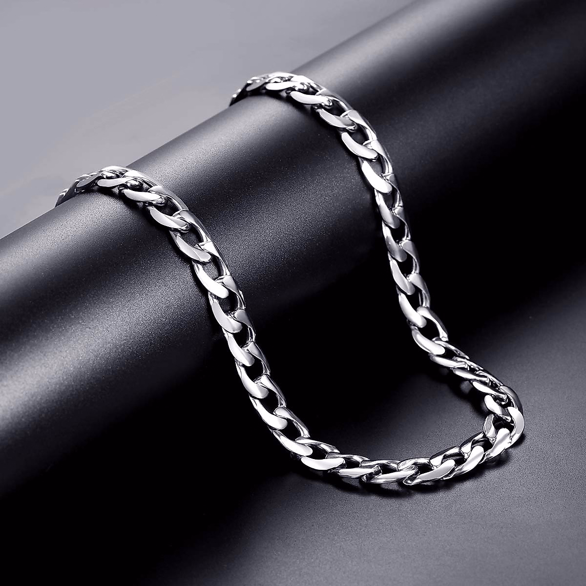 FOSIR 9mm Stainless Steel Cuban Link Curb Chain Necklace for Men Silver Chains Flat (22 Inches)