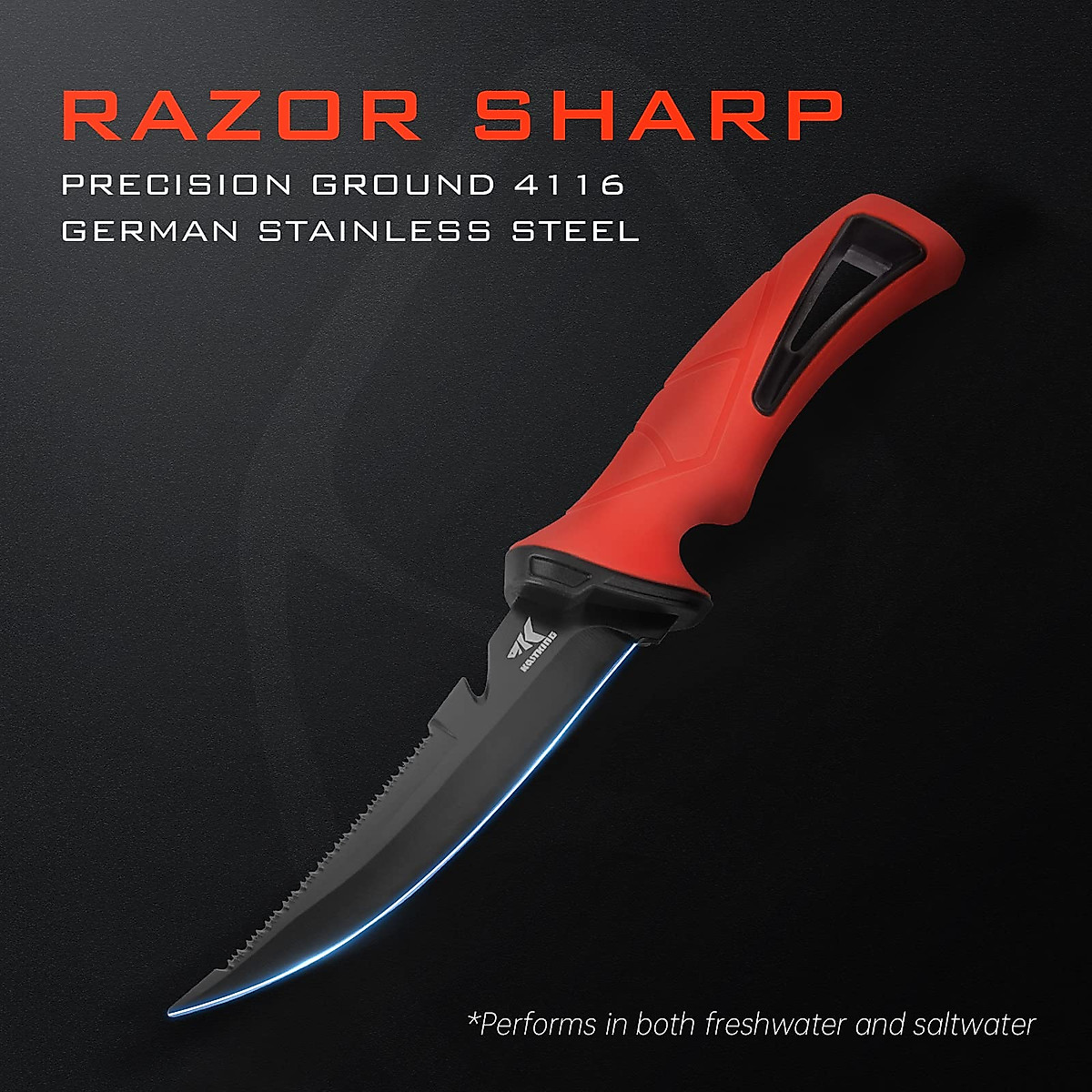 KastKing Intimidator Bait Knife with Sharpening Steel, Ultra-Sharp G4116 German Stainless-Steel Blades, Non-Slip Handle, Protective Sheath, 5'' Bait Knife and Honing Rod