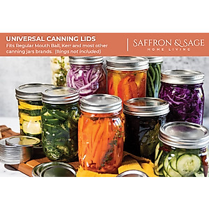 Saffron & Sage Canning Lids Regular Mouth - 120 Count Quality Universal Lids for Ball, Kerr Mason Jars - Good Sealing Performance for a Tight Seal, Food Grade, Rust Proof, and Thick to Prevent Warping