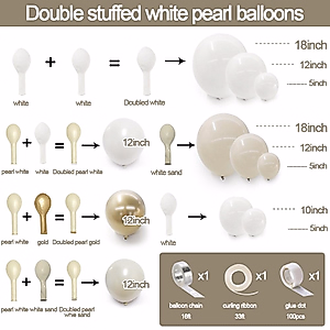 White Balloon Arch Pearl White Balloons Off White Gold Balloon Arch Kit Pearl White Sand Balloons Different Size For Wedding Bridal Anniversary Engagement Prom Party Decorations (WHITE GOLD)
