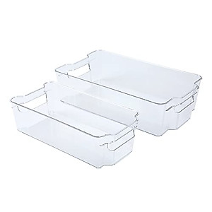 SIMPLYKLEEN Set of 8 Home Pantry Organizer Bins - 4 Large and 4 Medium - Stackable Plastic Clear Food Storage Bin with Handles for Freezer