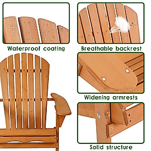 Adirondack Chair,Folding Wooden Lounger Chair，All-Weather Chair for Fire Pit/Garden/Fish with 250lbs Duty Rating，Natural
