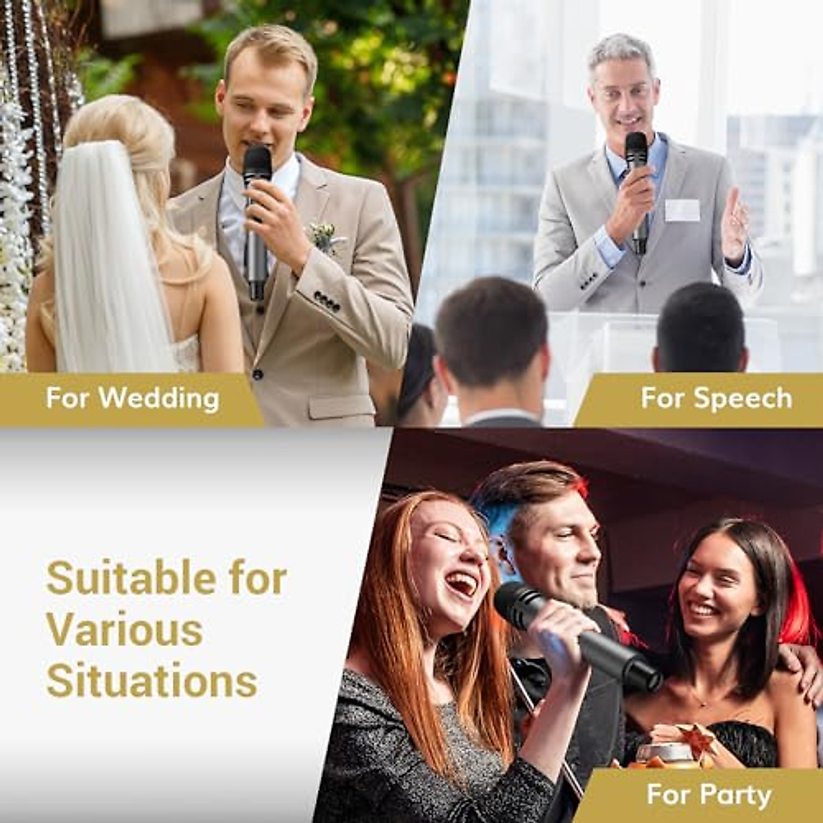 TONOR Wireless Microphone Systems, Dual UHF Cordless Karaoke Microphone Set, Handheld Dynamic Microfono for Singing with Receiver for Home Karaoke, Party, Church, DJ, Wedding, Speech 200ft TW350 Grey