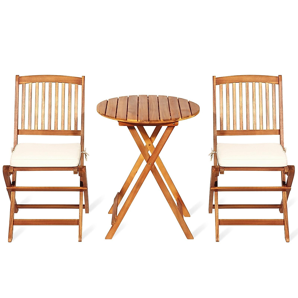 Generic VcJta 3 Piece Folding Acacia Wood Bistro Set with Cushions for Patio Conversations Outdoor Furniture, Wooden, E385022938355