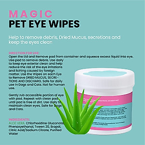 Pet Eye Wipes Aloe Vera, Moisturizer Presoaked Wash Pads for Dogs and Cats, Eye Cleaner Wipes, Gently Remove Tear Stain Mucus Irritations Itching, Reduce Cataract Natural Ingredients, Eye Care 120 pcs