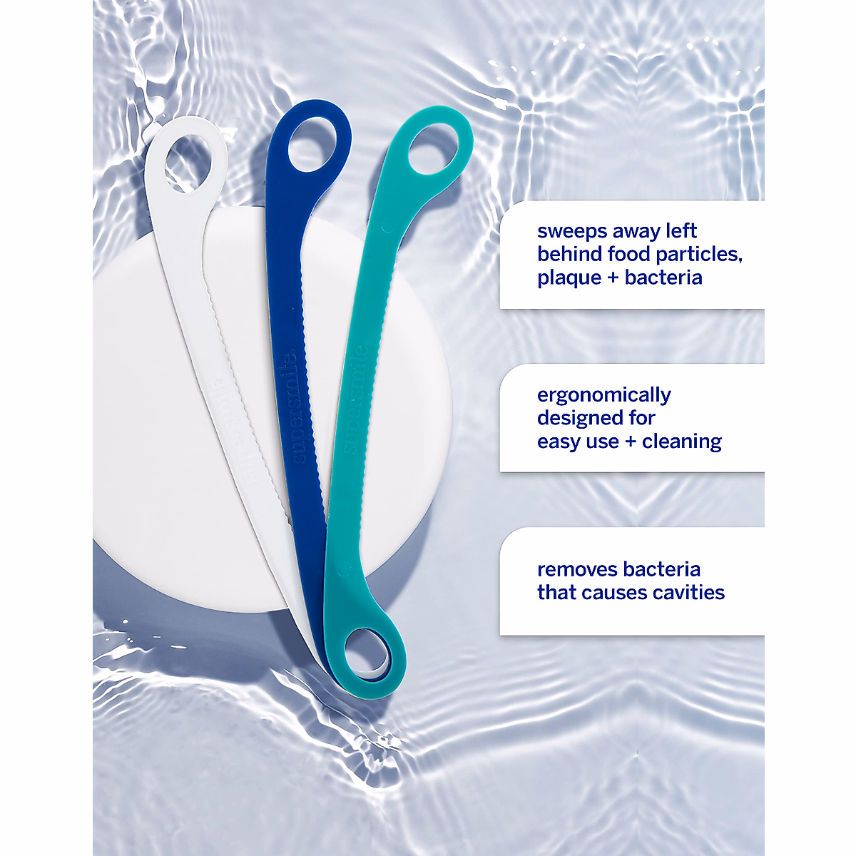 Supersmile Ripple Edge Tongue Cleaner, Ergonomic Reusable Tongue Scraper, 3 Count