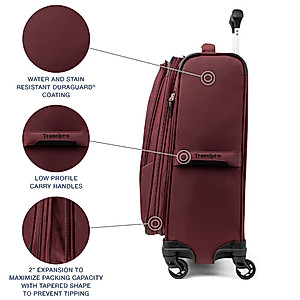Travelpro Maxlite 5 Softside Expandable Carry on Luggage with 4 Spinner Wheels, Lightweight Suitcase, Men and Women, Burgundy, Carry On 21-Inch