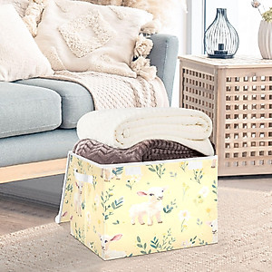 DALAWU Containers Baskets with Lids Cartoon Cute Lamb Fabric Foldable Storage Bins Organizer with Lid Collapsible Storage Boxes for Home Bedroom Closet Office