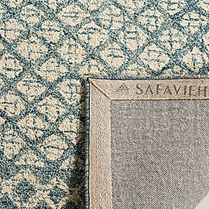 SAFAVIEH Abstract Collection Runner Rug - 2'3" x 12', Blue & Ivory, Handmade Wool, Ideal for High Traffic Areas in Living Room, Bedroom (ABT203A)