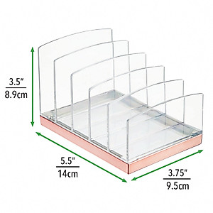 mDesign Plastic Makeup Organizer for Bathroom Countertops, Vanities, Cabinets: Cosmetics Storage Solution for - Eyeshadow Palettes, Contour Kits - 5 Sections - Lumiere Collection - Clear/Rose Gold