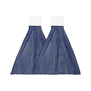 Ldtrchee Navy Blue Hand Towel with Hanging Loop, Abstract Mountains Line Minimalist Art Hanging Tie Towels Set 2 Pcs, Kitchen Absorbent Towel for Bathroom Tea Bar Laundry