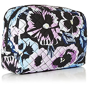 Vera Bradley Women's Cotton Large Cosmetic Makeup Organizer Bag, Plum Pansies - Recycled Cotton, One Size