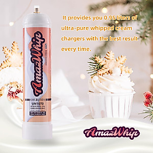 AMAZWHIP 640g Whipped Cream Charger - Pure N2O Whipped Cream Cylinder - 0.95 Liter Nitrous Oxide Chargers (640 gram) (4 cylinder)